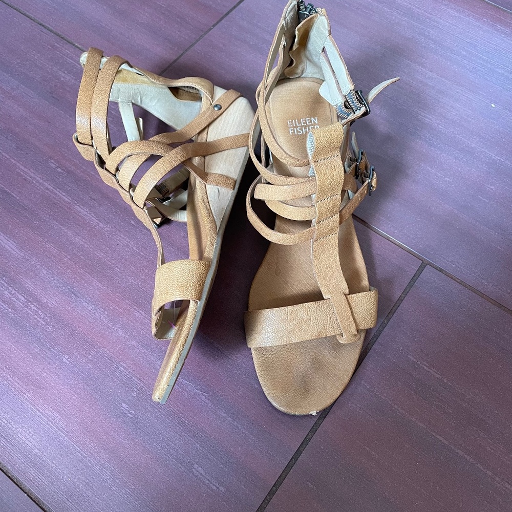 Eileen Fisher Echo Gladiator Low Wedge Sandals - Gem